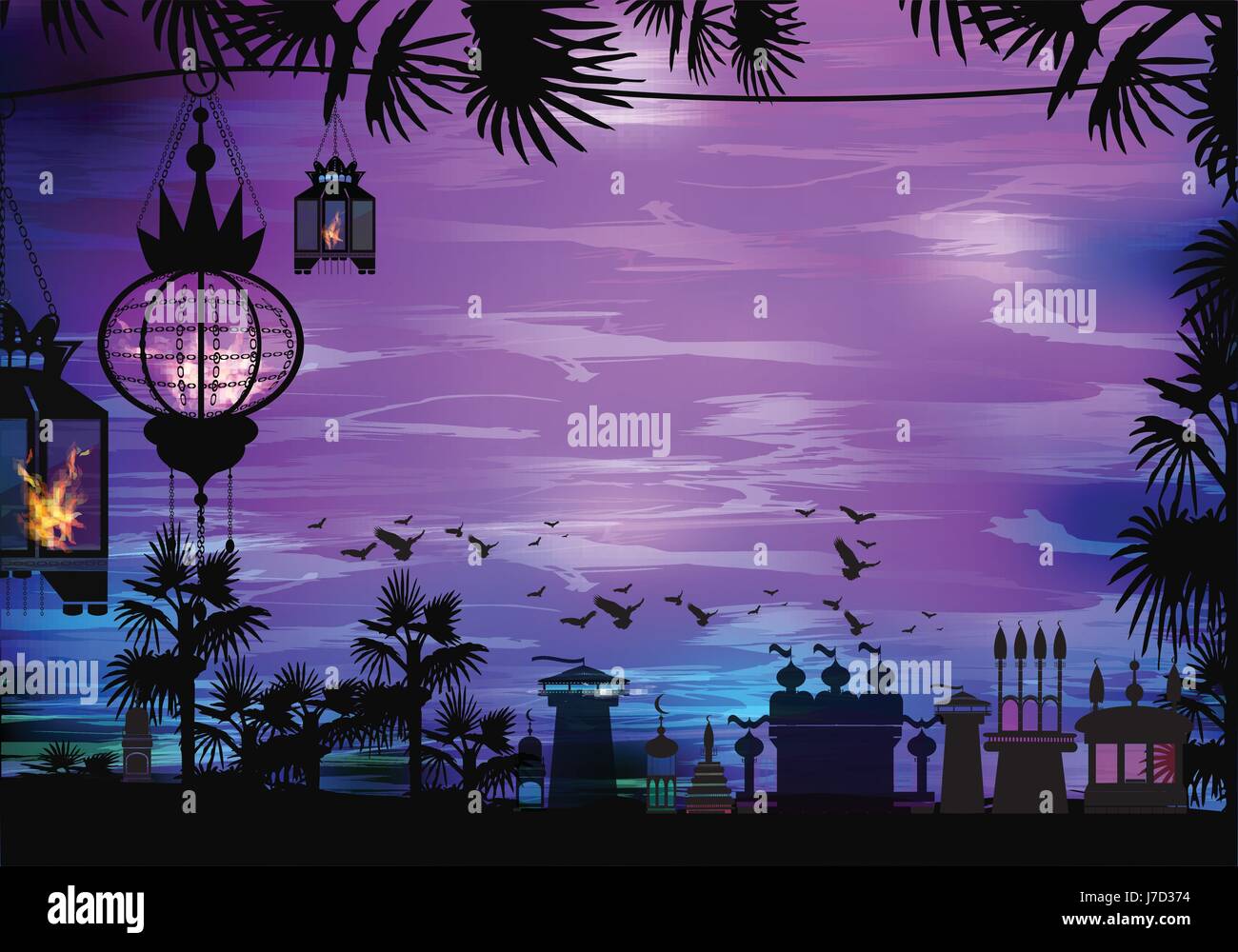 Ramadan. A lantern on a tree. Light in the night sky Stock Vector Image ...