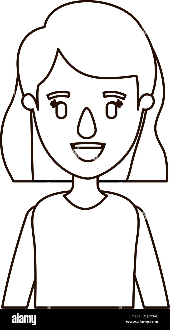 sketch contour half body woman with short wavy hair Stock Vector Image ...