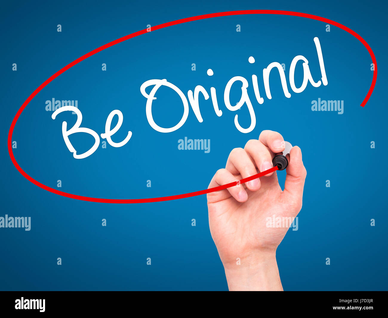 Man Hand writing Be Original with black marker on visual screen ...