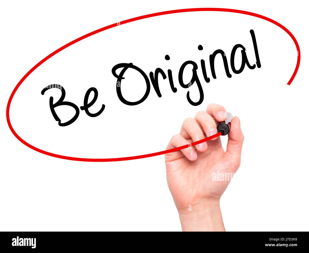 Man Hand writing Be Original with black marker on visual screen ...