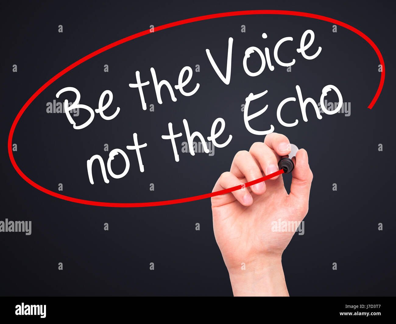 Man Hand writing Be the Voice not the Echo with black marker on visual ...