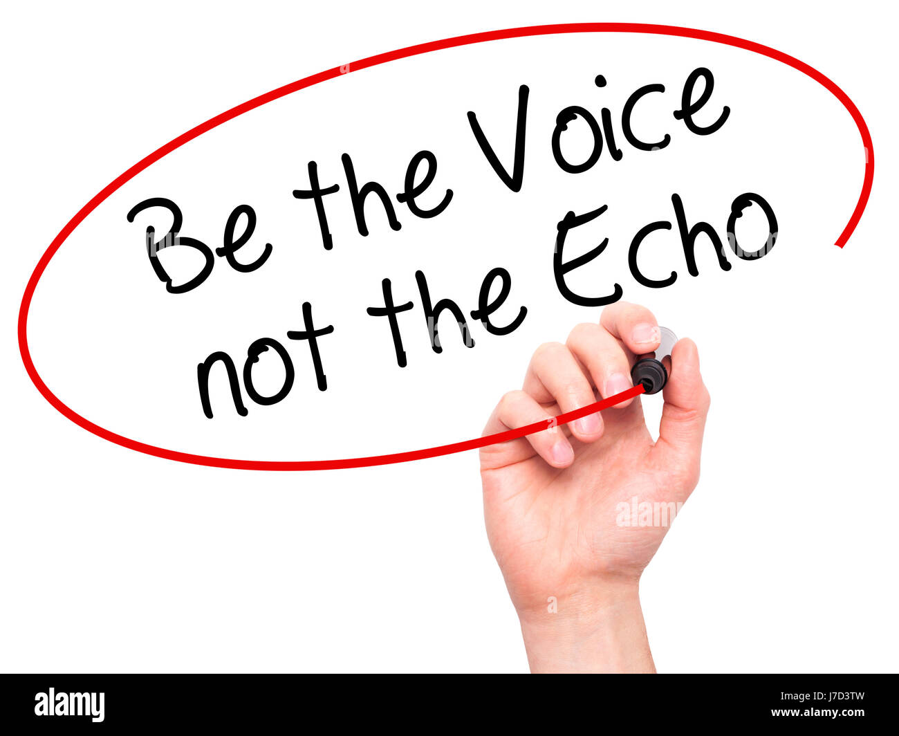 Man Hand writing Be the Voice not the Echo with black marker on visual ...