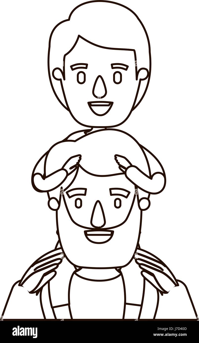 sketch contour caricature half body bearded father with boy on his back ...