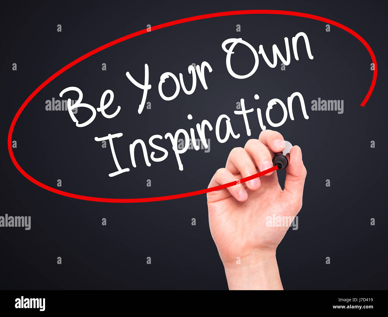 Man Hand writing Be Your Own Inspiration with black marker on visual ...