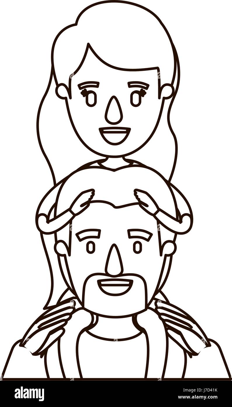 sketch contour caricature half body bearded father with moustache and ...