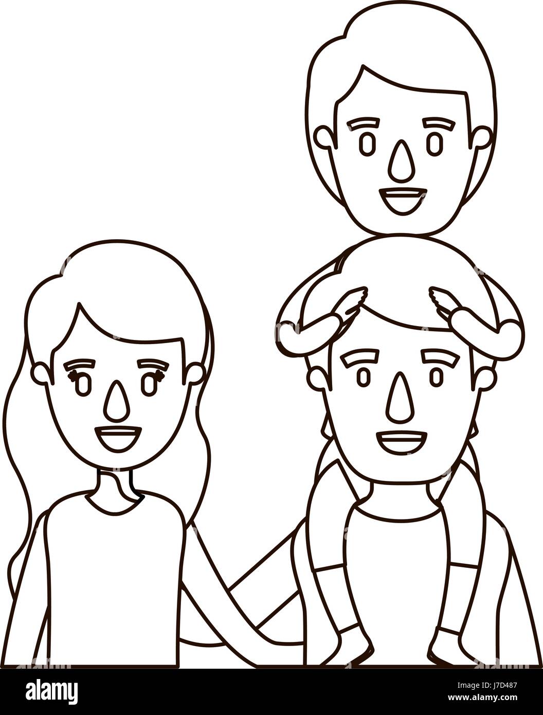 sketch contour caricature half body family with boy on his back Stock ...