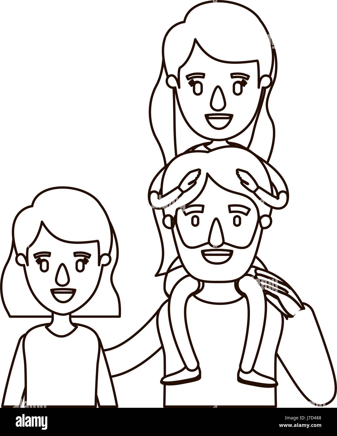 sketch contour caricature half body family with short hair woman and ...