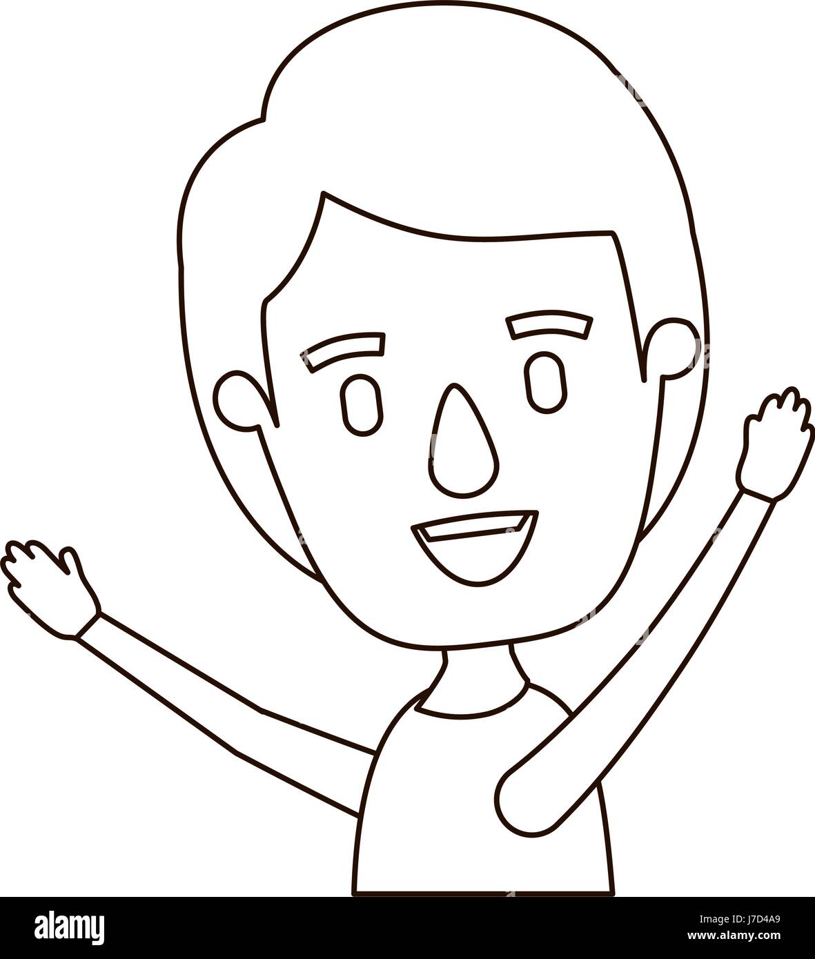 sketch contour caricature side view half body boy with hands up Stock ...