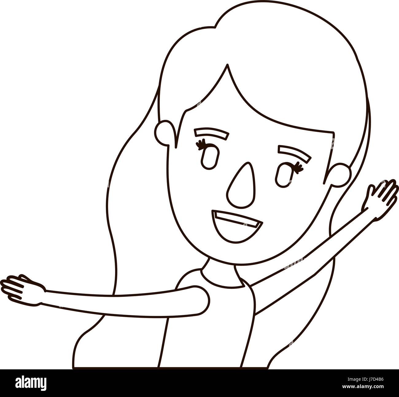 sketch contour caricature side view half body girl with long wavy hair ...