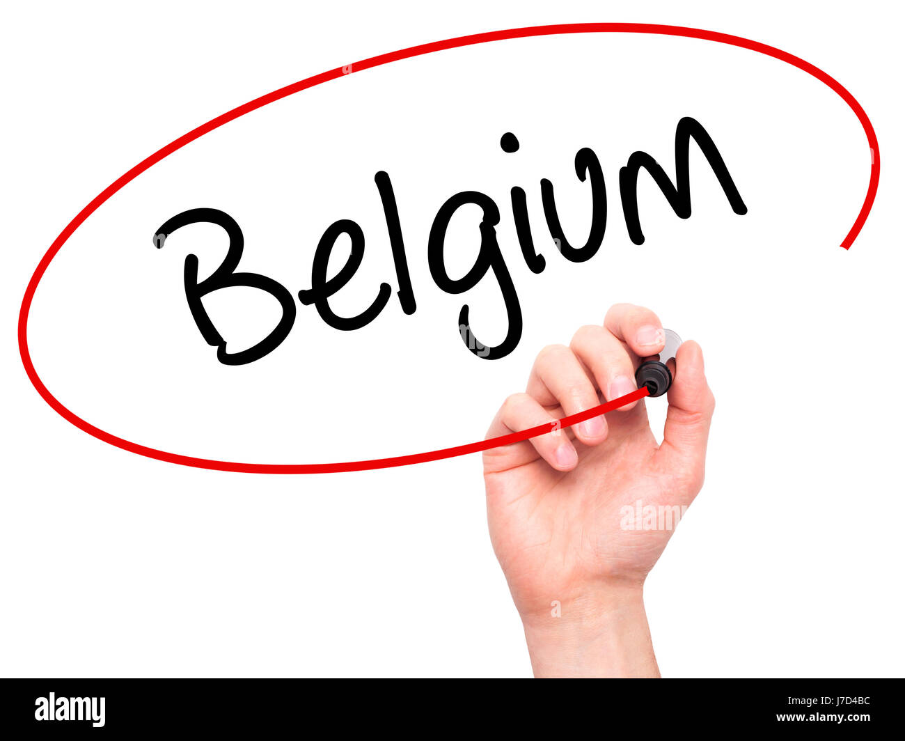 Man Hand writing Belgium with black marker on visual screen. Isolated ...