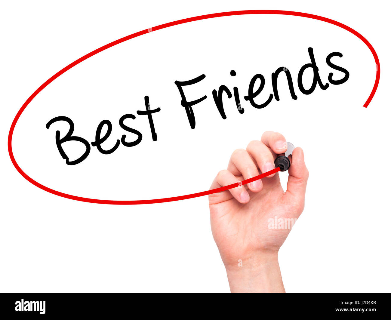 Man Hand writing Best Friends with black marker on visual screen ...