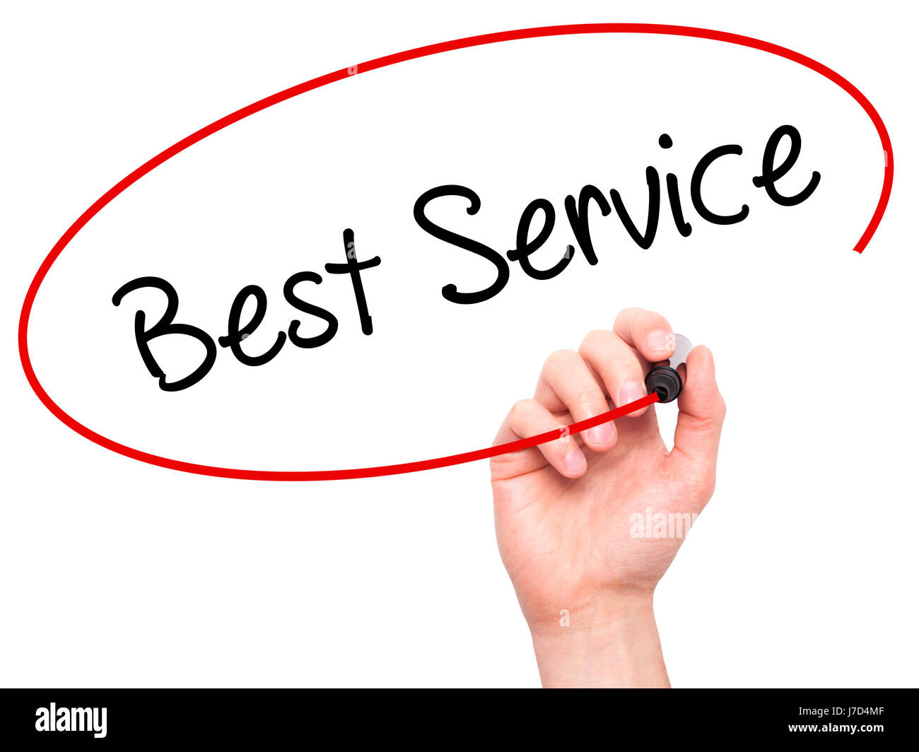 Man Hand writing Best Service with black marker on visual screen ...