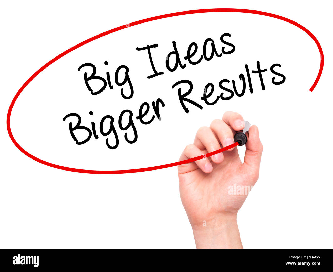 Man Hand writing Big Ideas Bigger Results with black marker on visual ...