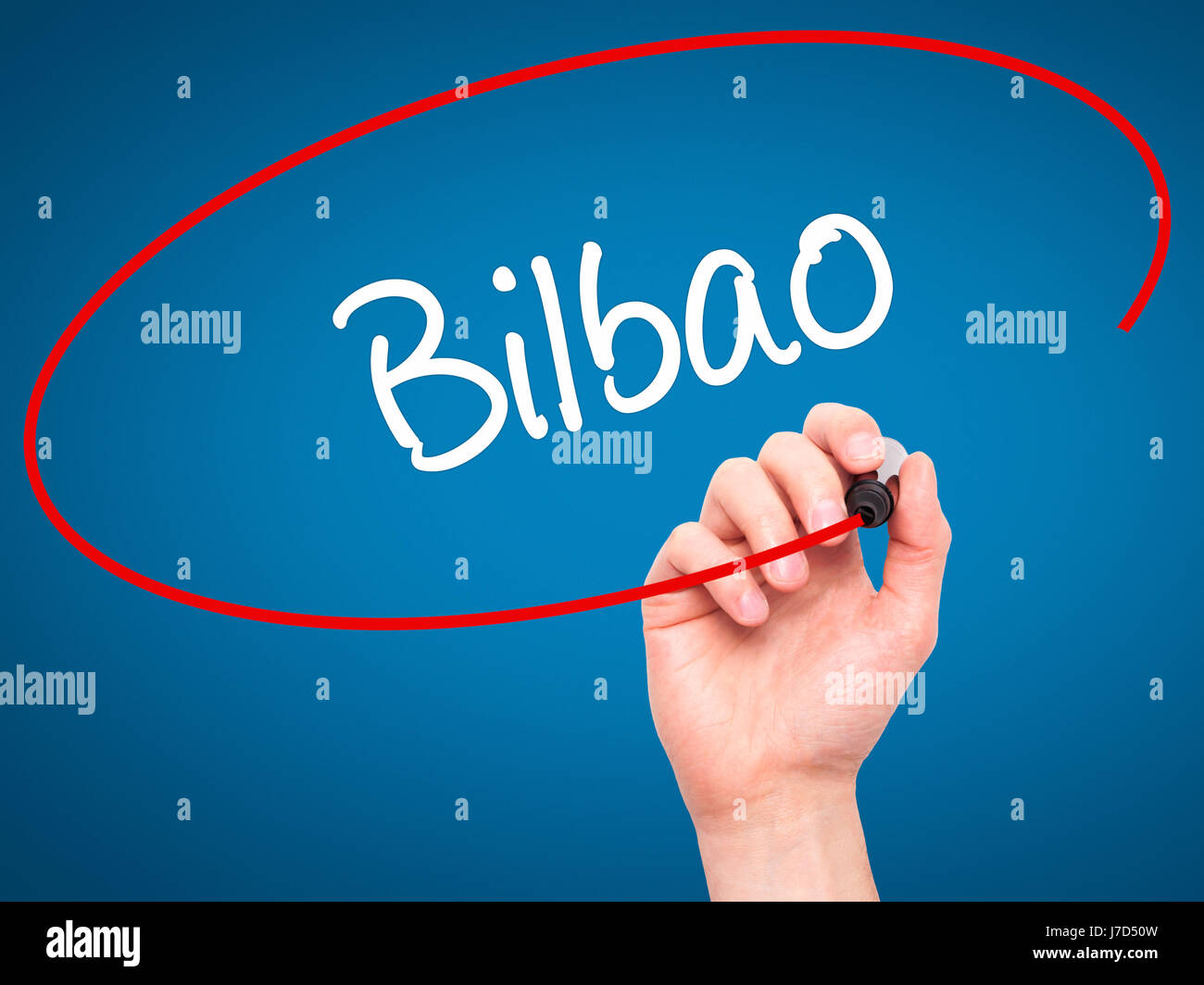 Man Hand writing Bilbao with black marker on visual screen. Isolated on ...