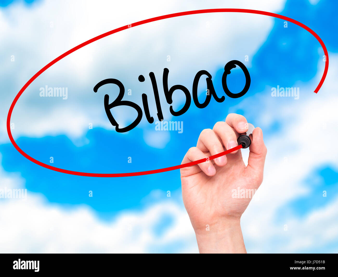 Man Hand writing Bilbao with black marker on visual screen. Isolated on ...