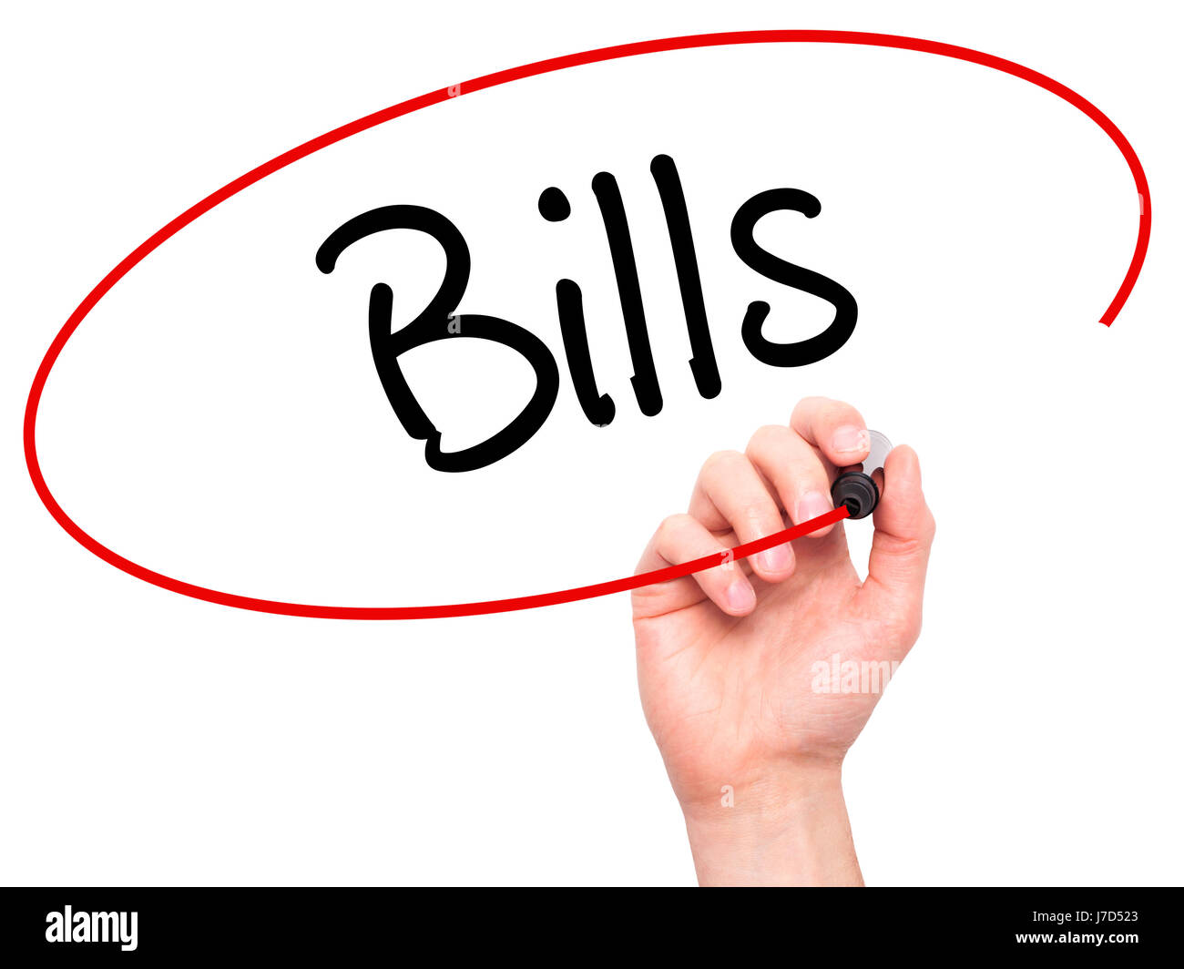 Man Hand writing Bills with black marker on visual screen. Isolated on ...
