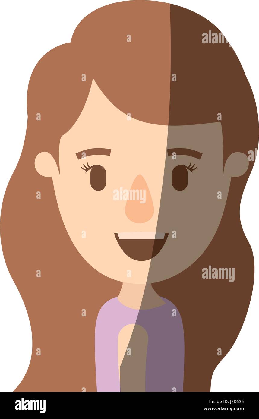 light color shading caricature side view half body girl with long wavy ...