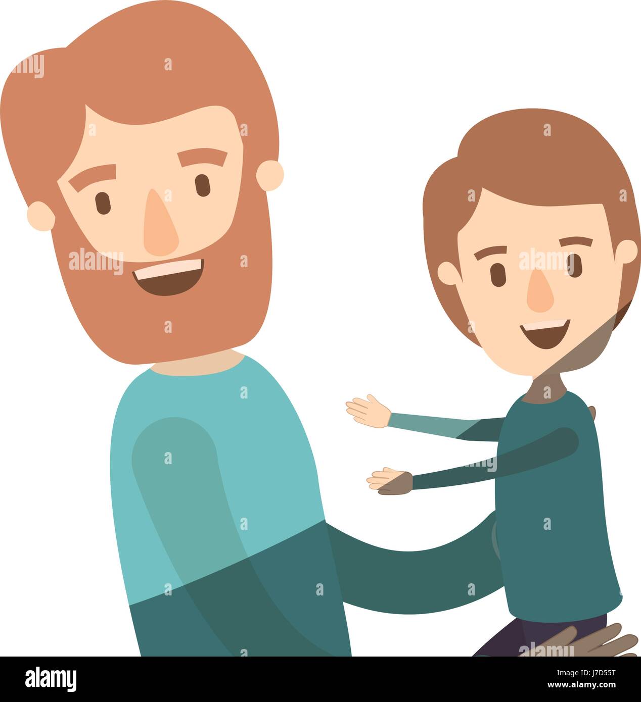 light color shading caricature half body bearded man carrying a child ...