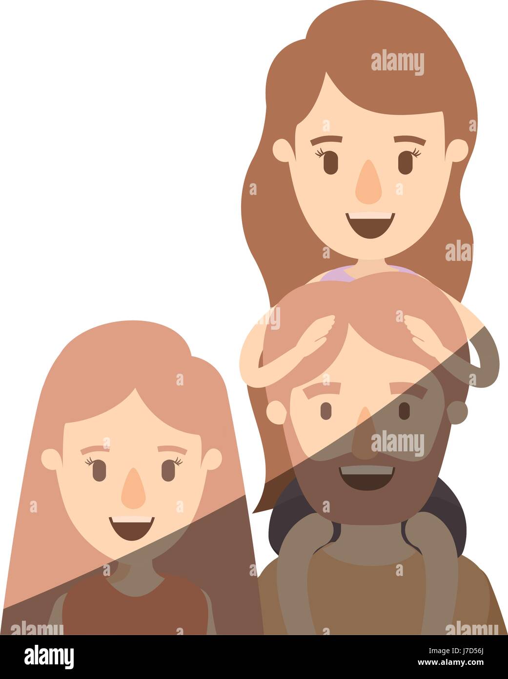 light color shading caricature half body family parents with girl on ...