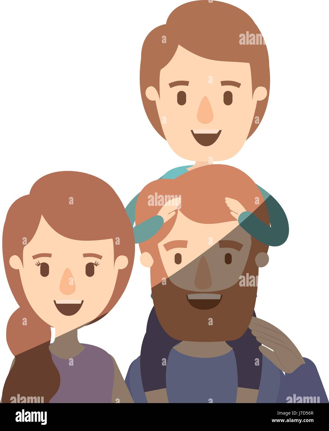 light color shading caricature half body family parents with boy on his ...