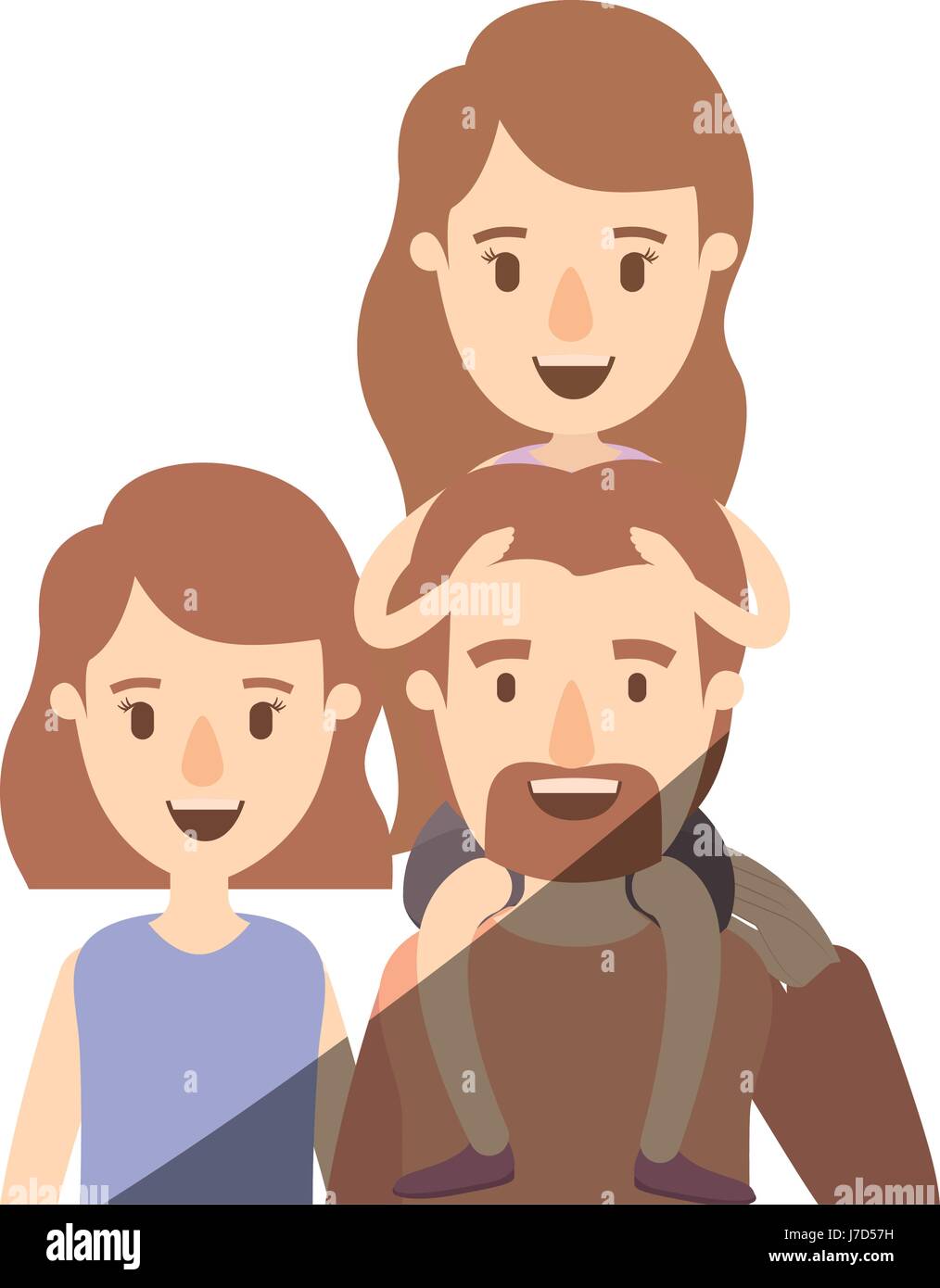 light color shading caricature half body big family parents with girl ...