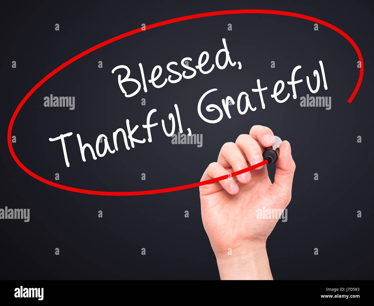 Man Hand writing Blessed Thankful Grateful with black marker on visual ...