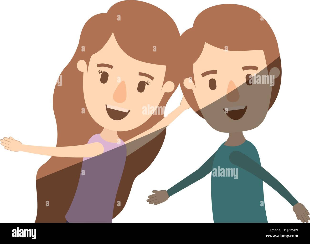 light color shading caricature side view half body couple children ...