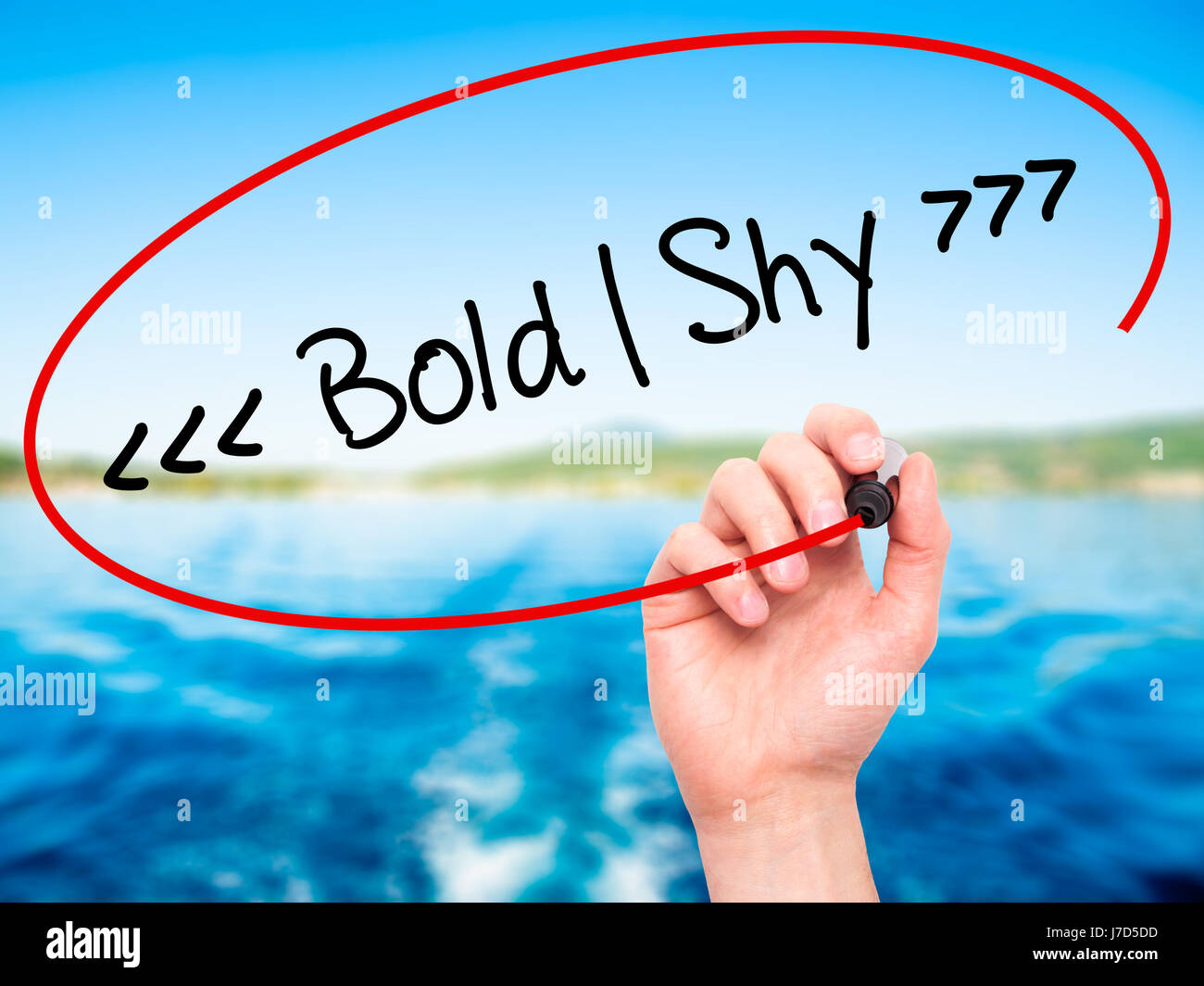 Man Hand writing Bold - Shy with black marker on visual screen ...