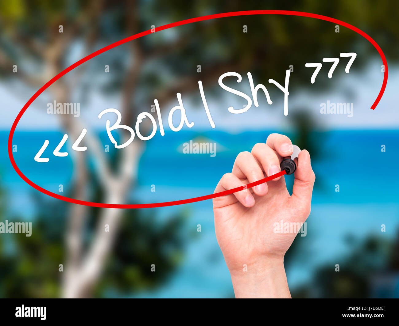 Man Hand writing Bold - Shy with black marker on visual screen ...