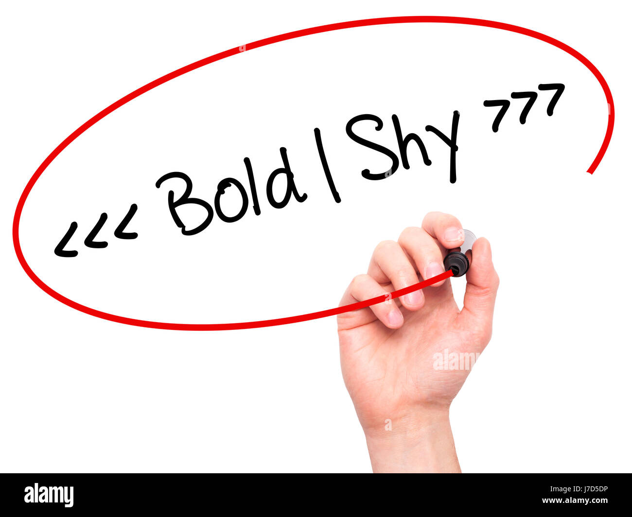 Man Hand writing Bold - Shy with black marker on visual screen ...