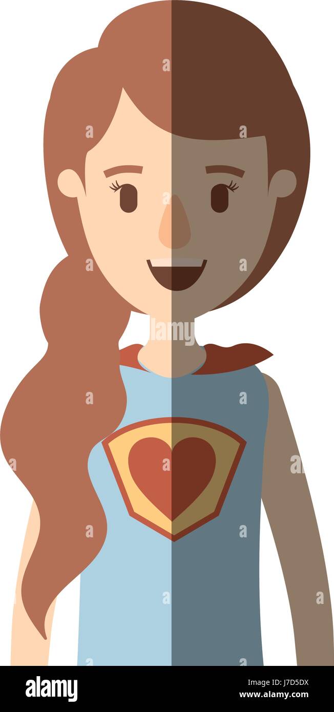 light color shading caricature half body super woman with ponytail side ...