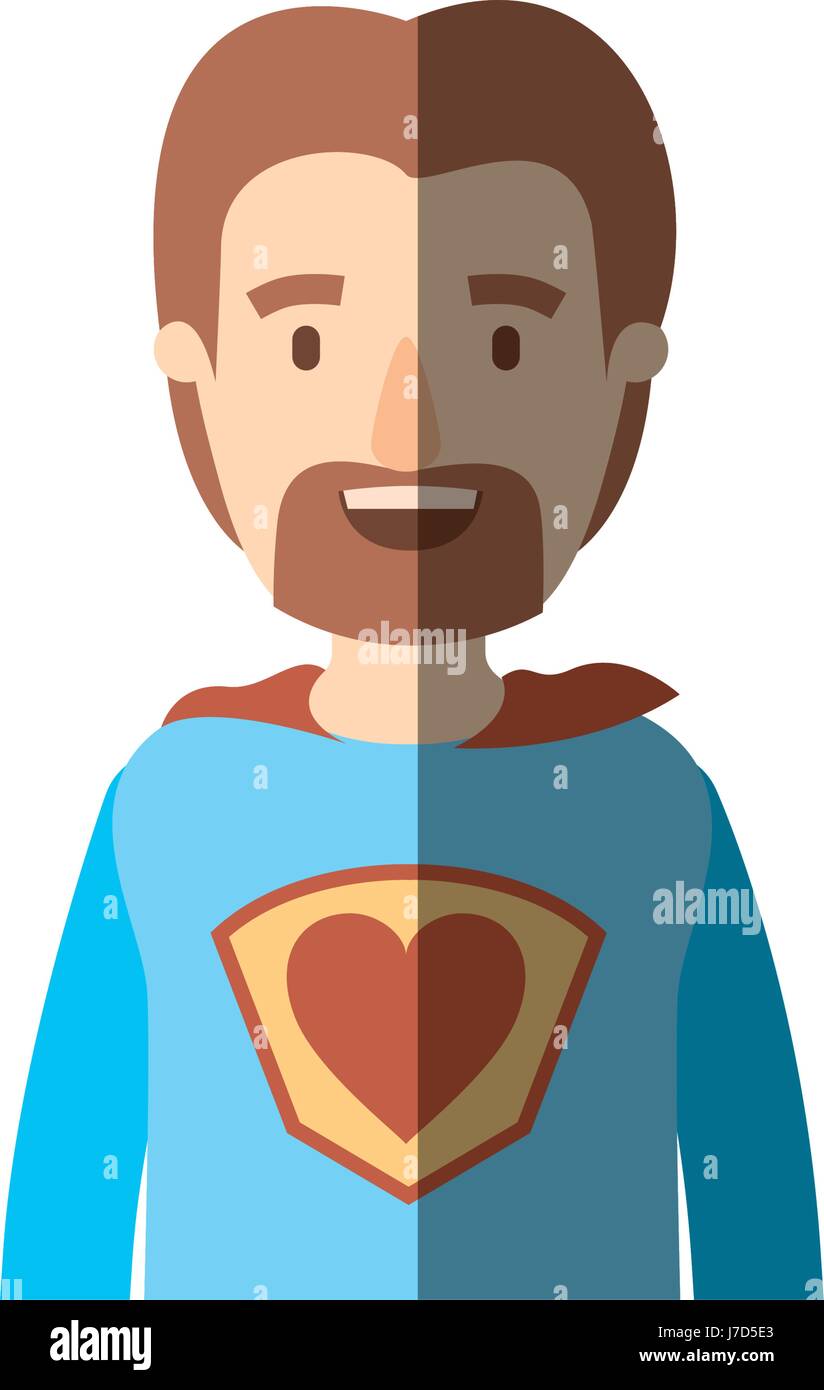 light color shading caricature half body super dad hero with beard ...