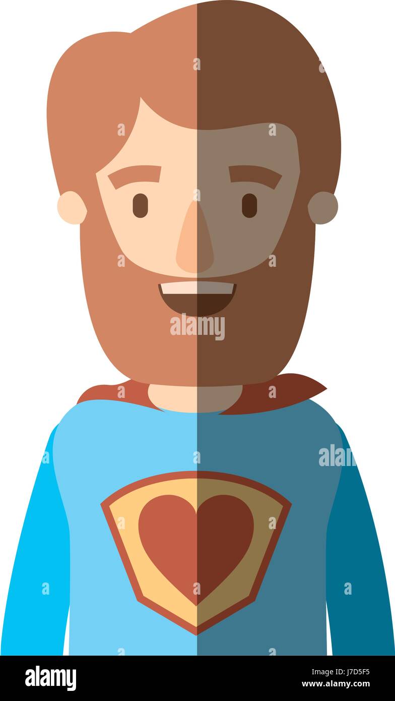 light color shading caricature half body super hero man with beard and ...