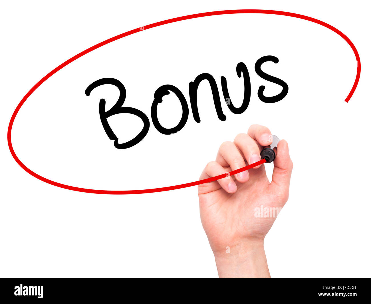 Man Hand writing Bonus with black marker on visual screen. Isolated on ...