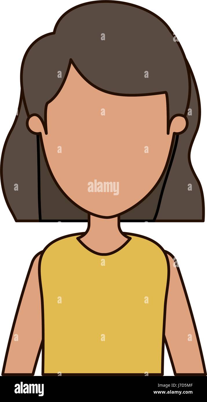 colorful caricature faceless front view half body woman with short wavy ...