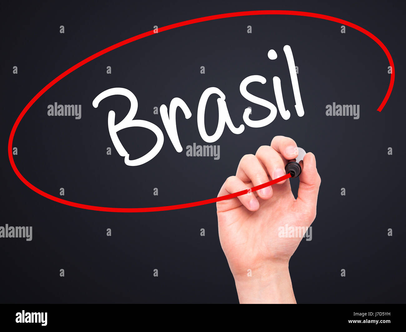 Man Hand writing Brasil ( Brazil in Portuguese) with black marker on ...