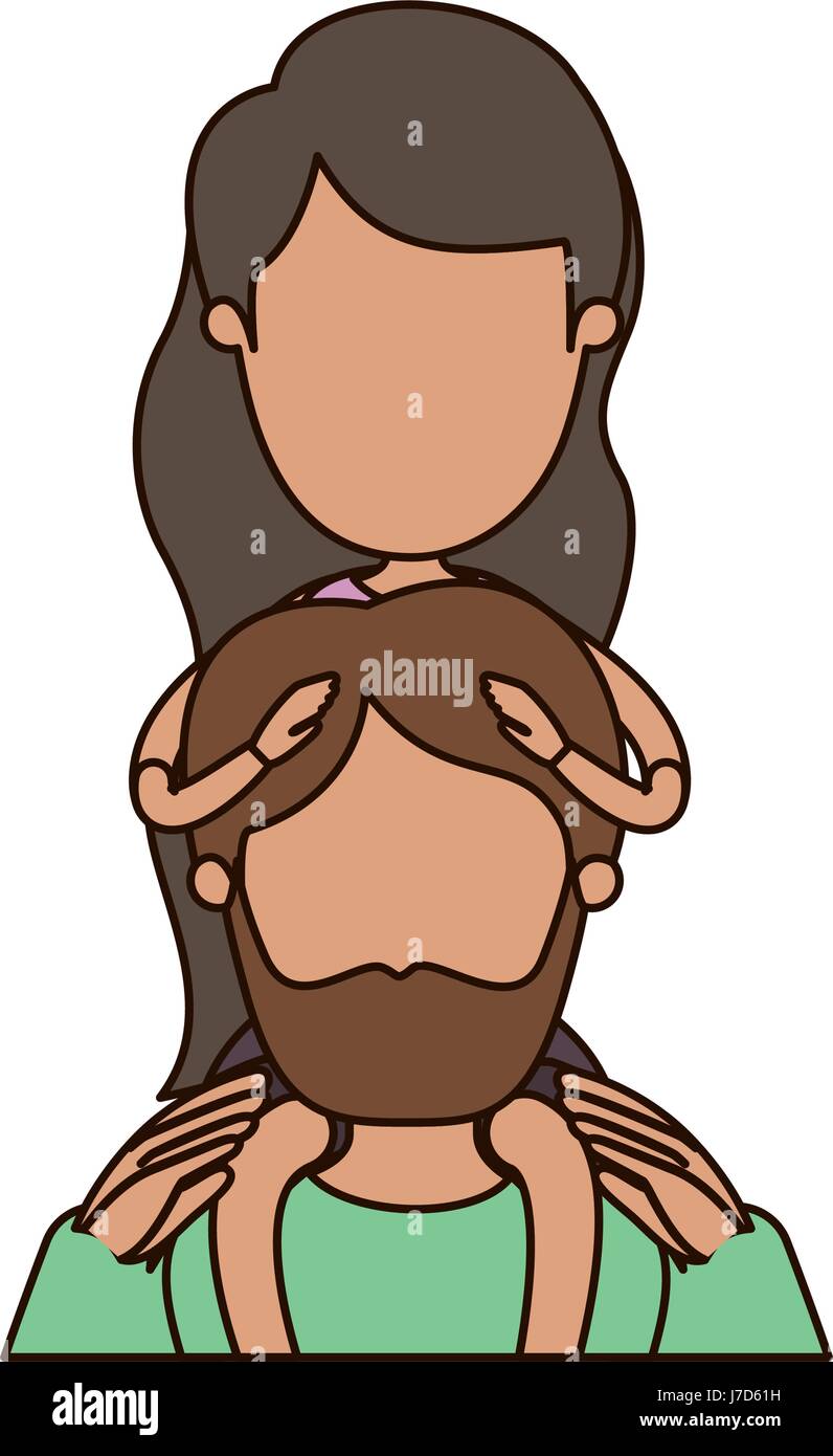 colorful caricature faceless half body bearded father with girl on his ...