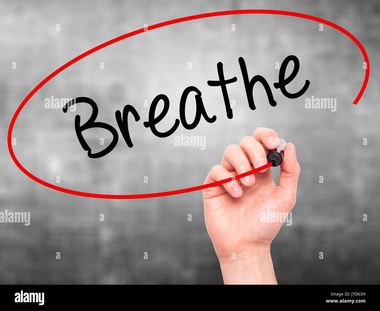 Man Hand writing Breathe with black marker on visual screen. Isolated ...