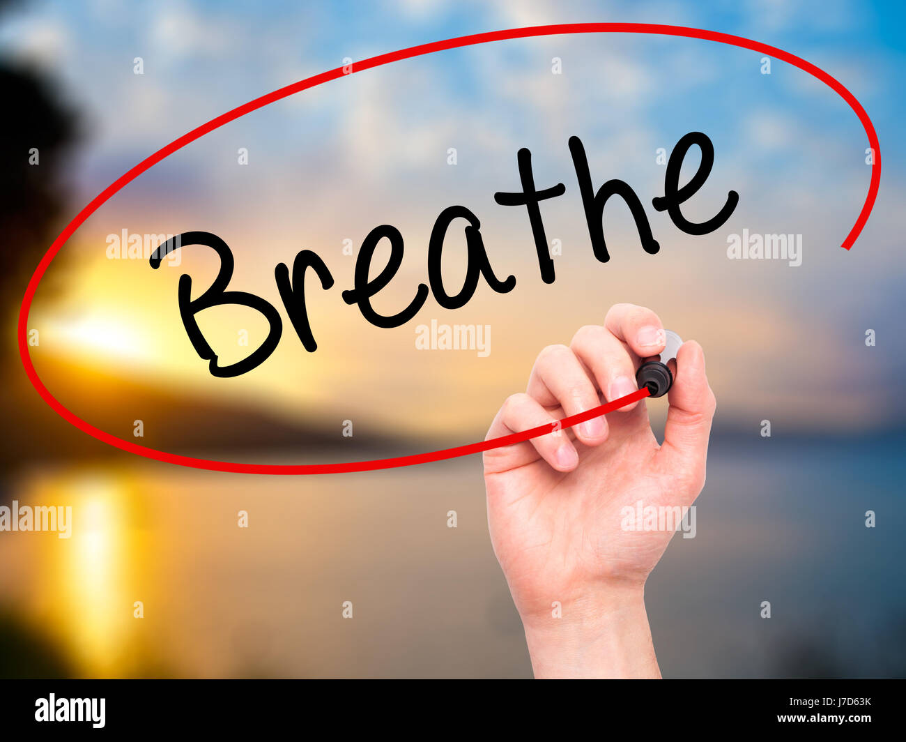 Man Hand writing Breathe with black marker on visual screen. Isolated ...