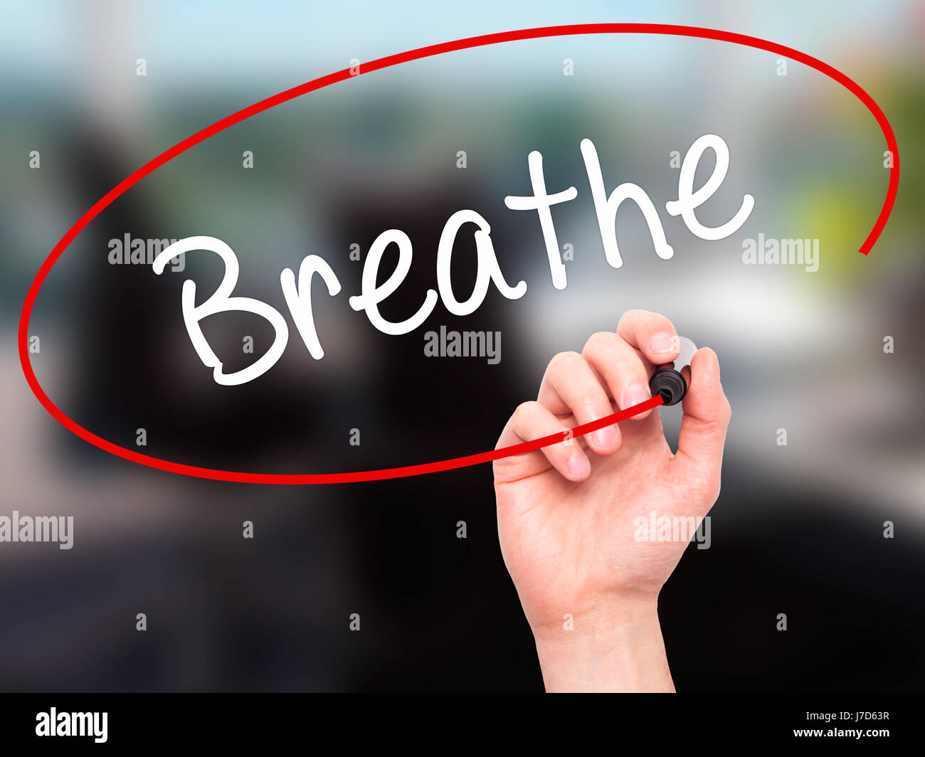 Man Hand writing Breathe with black marker on visual screen. Isolated ...