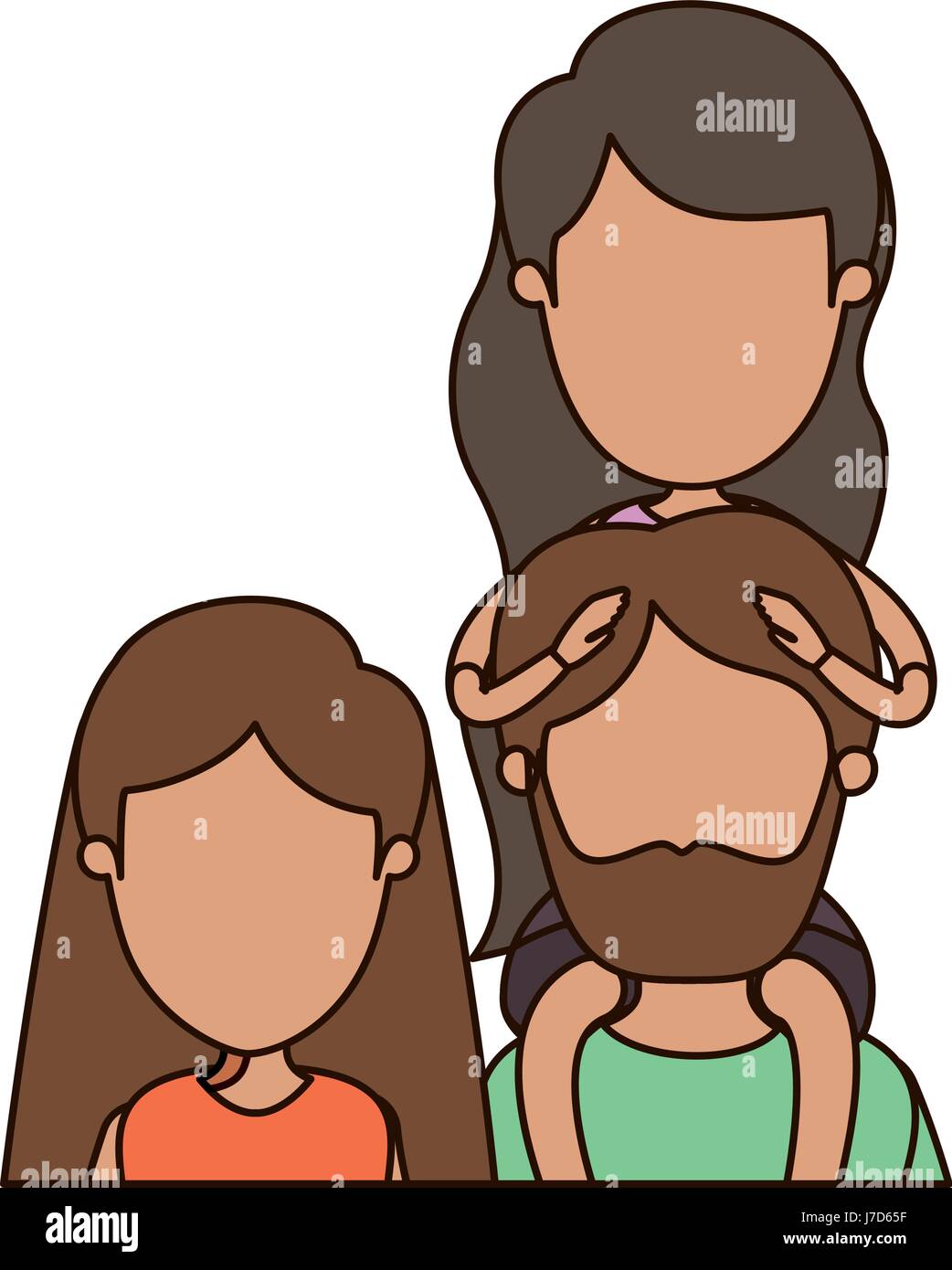 colorful caricature faceless front view half body family parents with ...