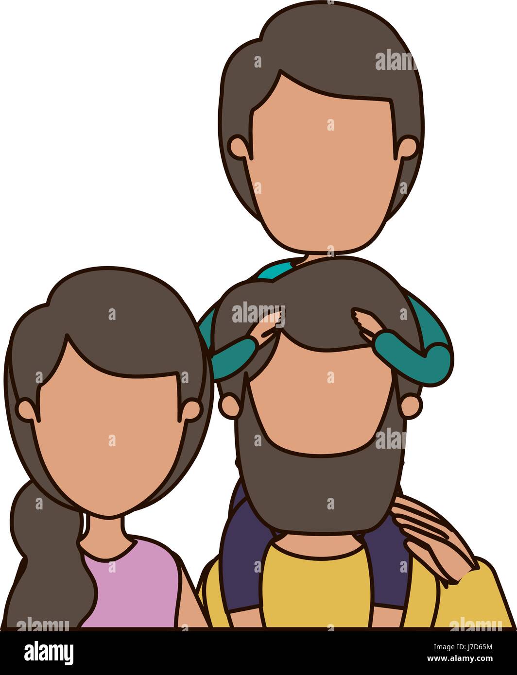 colorful caricature faceless front view half body family parents with ...