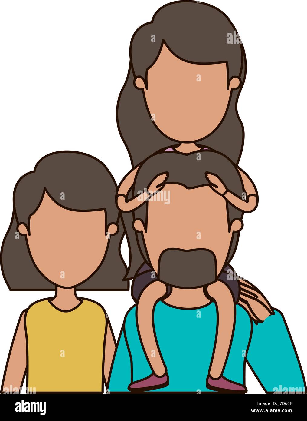 colorful caricature faceless front view half body family parents with ...