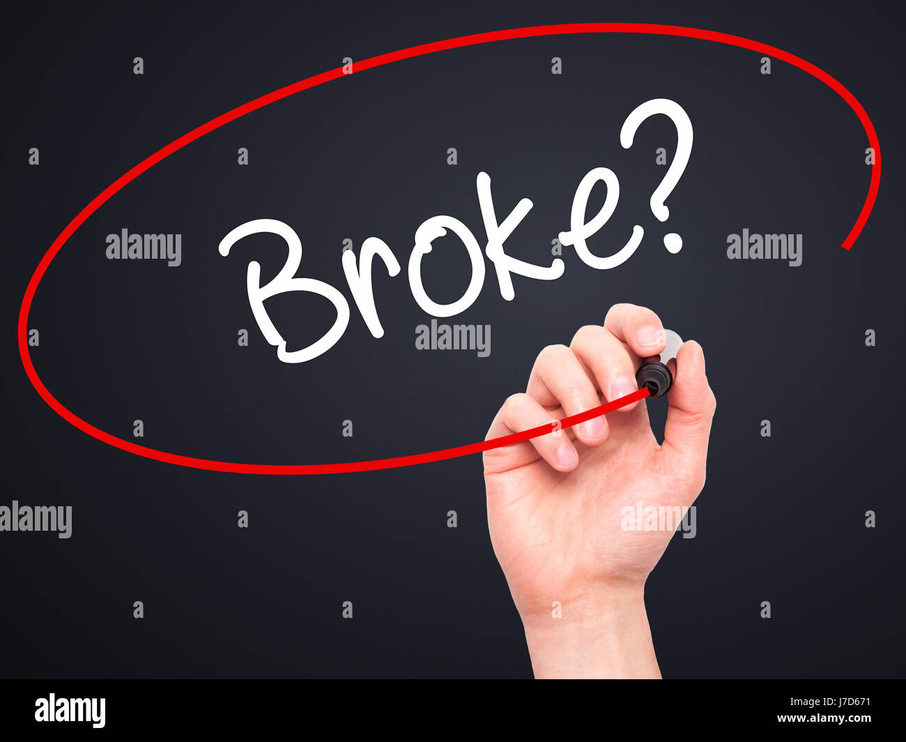 Man Hand writing Broke? with black marker on visual screen. Isolated on ...