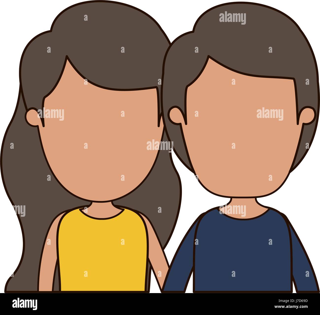 colorful caricature faceless front view half body couple children Stock ...