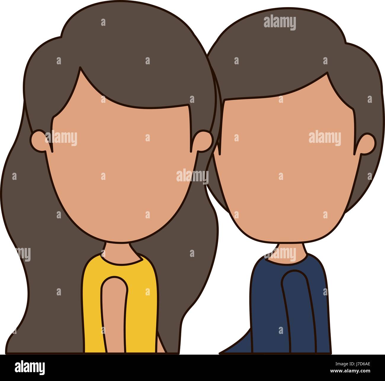 colorful caricature faceless side view half body couple children Stock ...