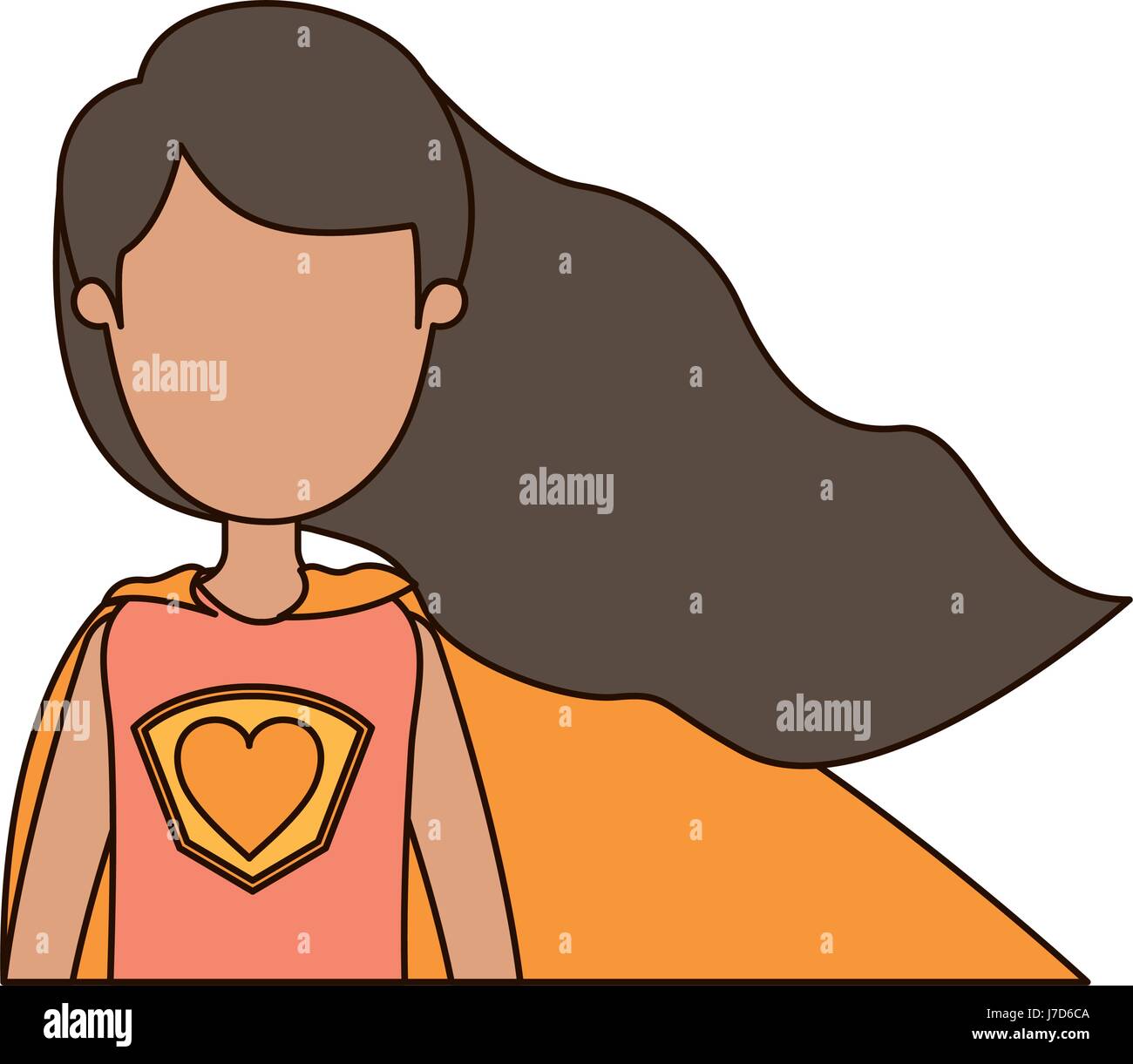 colorful caricature faceless half body super hero woman with wavy long ...