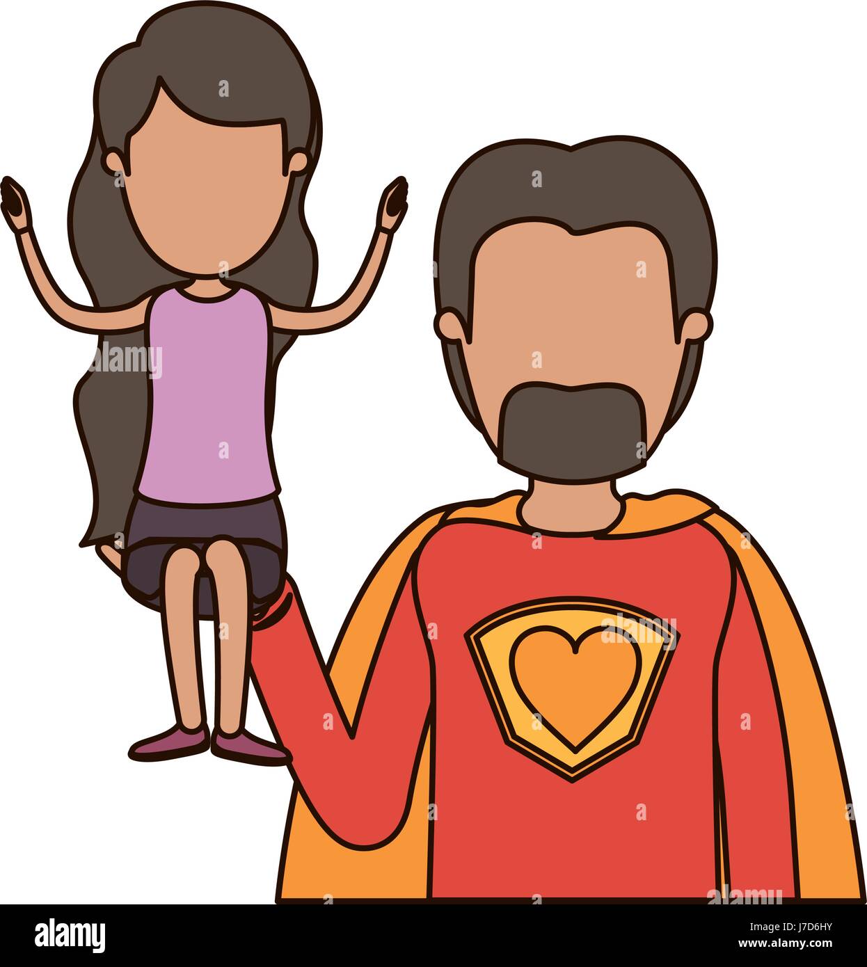 colorful caricature faceless half body super dad hero with girl on his ...