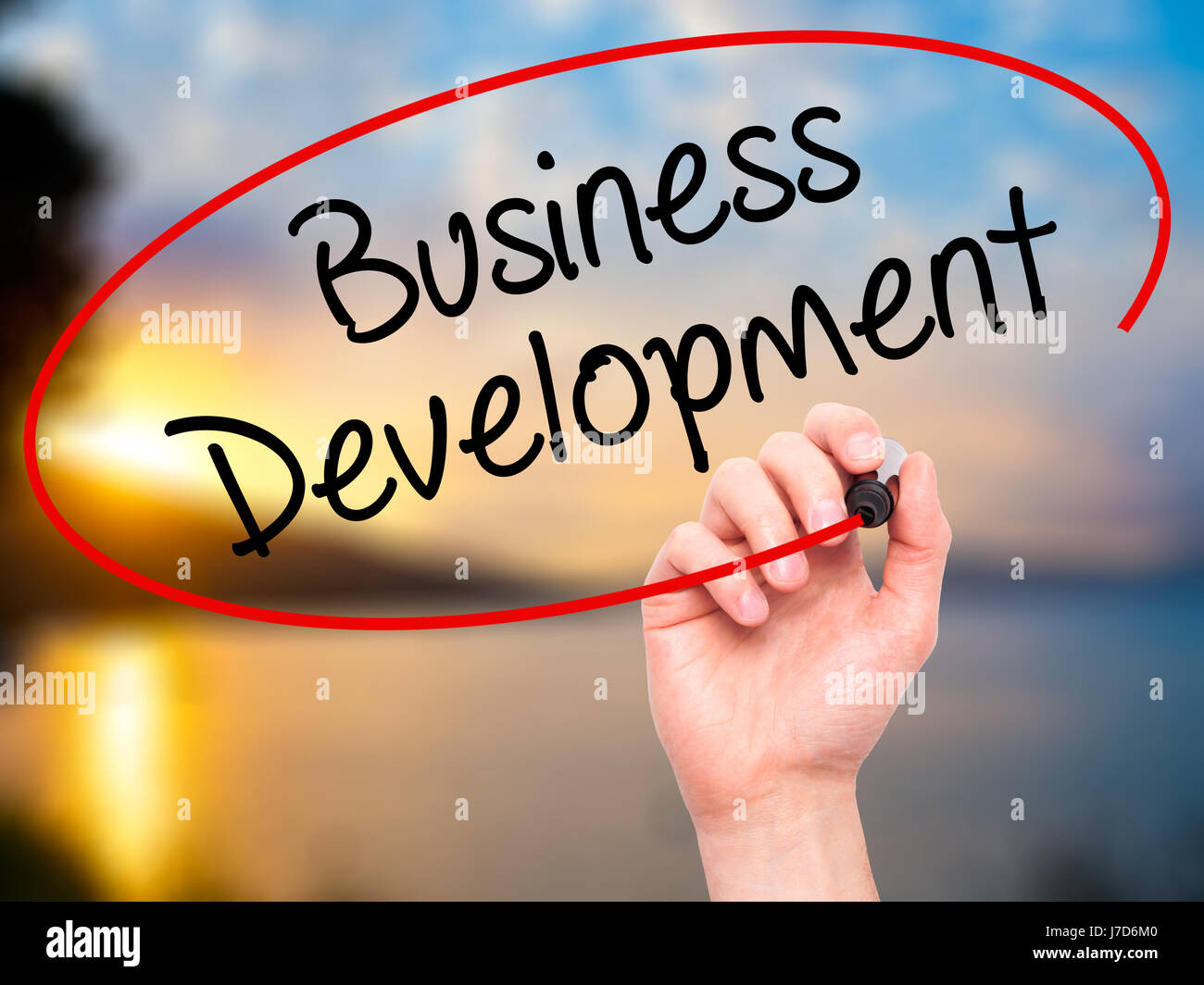 Man Hand writing Business Development with black marker on visual ...