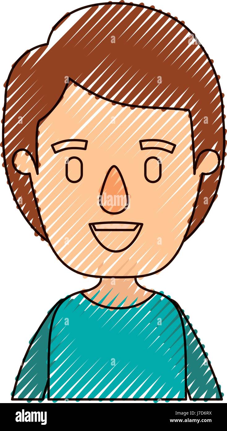 color crayon stripe caricature half body boy with hairstyle Stock ...